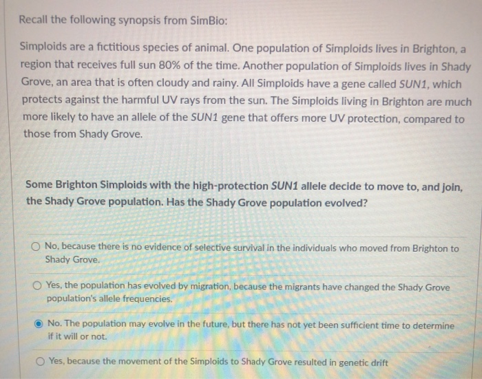 Solved Recall the following synopsis from SimBio: Simploids | Chegg.com