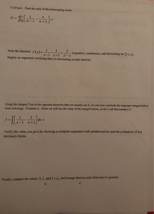 Solved 17120 pts): Find the sum of the telescoping series | Chegg.com
