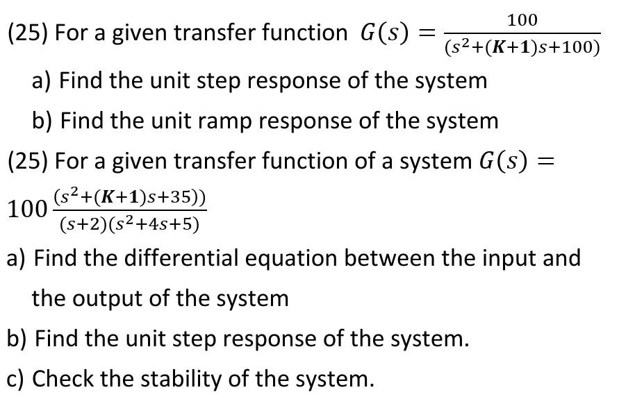 Solved (25) For a given transfer function | Chegg.com