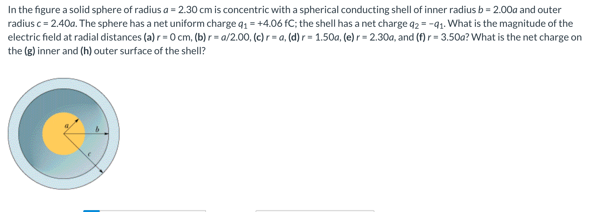 Solved In the figure a solid sphere of radius a=2.30cm ﻿is | Chegg.com