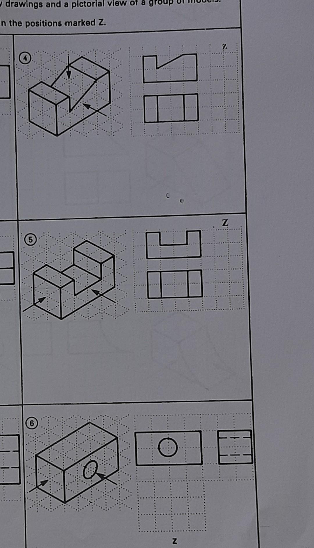 Solved the drawing above each show two multi view drawings | Chegg.com