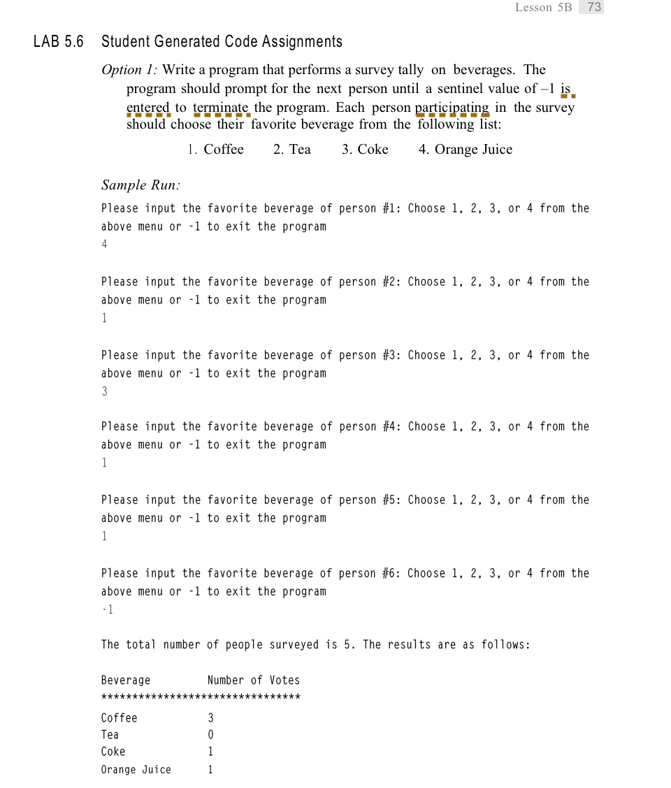 Solved LAB 5.6 ﻿Student Generated Code AssignmentsOption 1: | Chegg.com