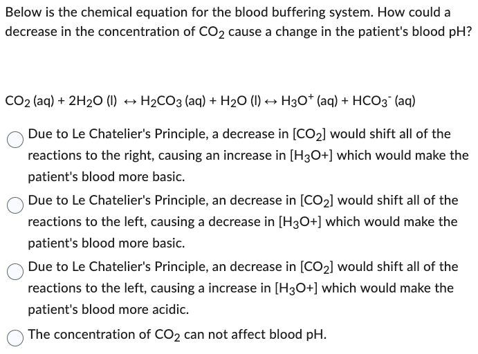 Solved Below is ﻿the chemical equation for the blood | Chegg.com