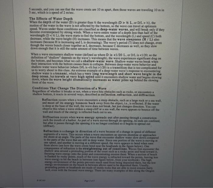 Solved Lab #7 WAVES - OC 103 Exploring The Deep - Geography | Chegg.com