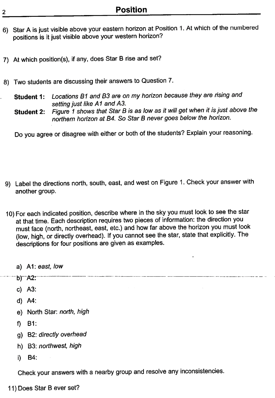 Solved All questions! Star A ﻿is just visible above your | Chegg.com