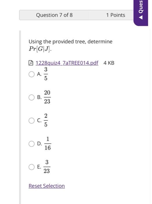 Using the provided tree, determine Pr[G∣J]. | Chegg.com