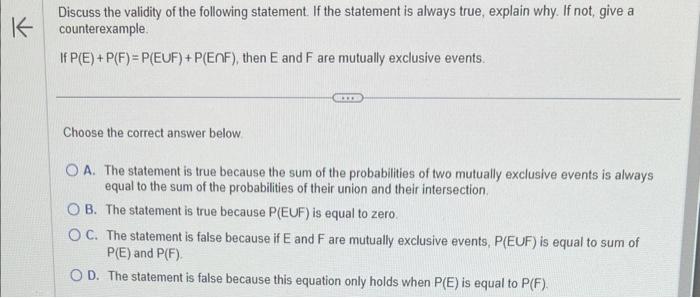 Solved Discuss the validity of the following statement. If | Chegg.com