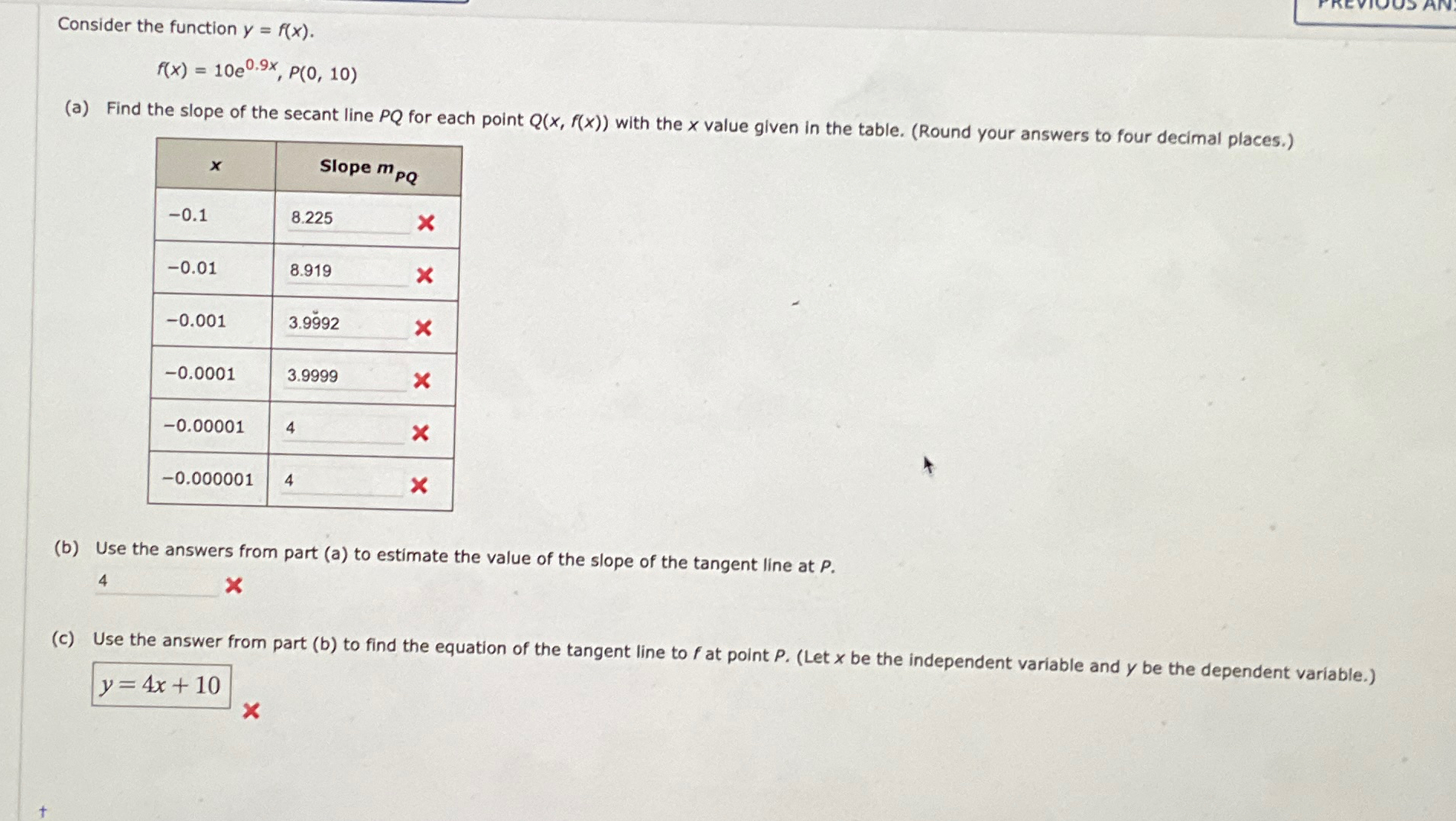 Solved Consider the function y=f(x).f(x)=10e0.9x,P(0,10)(a) | Chegg.com