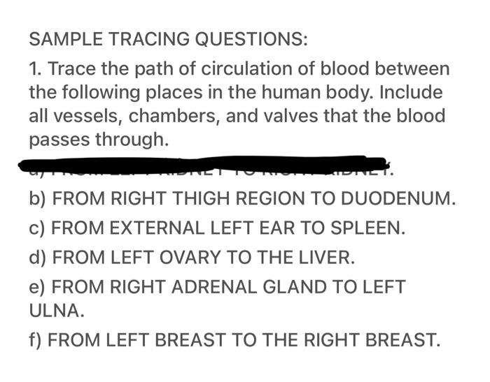 Solved SAMPLE TRACING QUESTIONS: 1. Trace the path of | Chegg.com