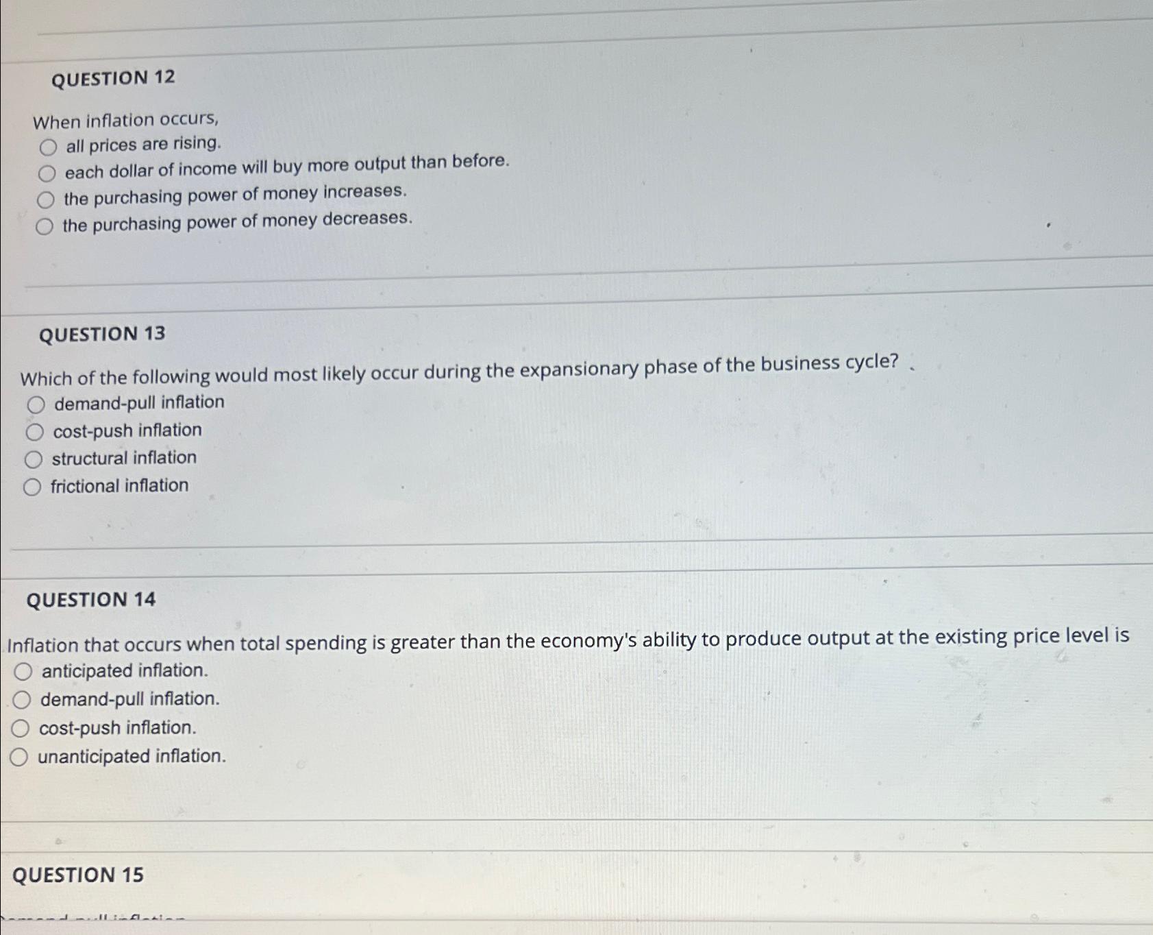 Solved QUESTION 12When inflation occurs, all prices are | Chegg.com