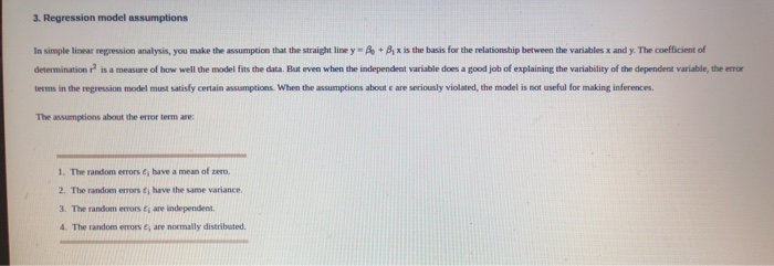 Solved 3. Regression model assumptions In simple linear | Chegg.com