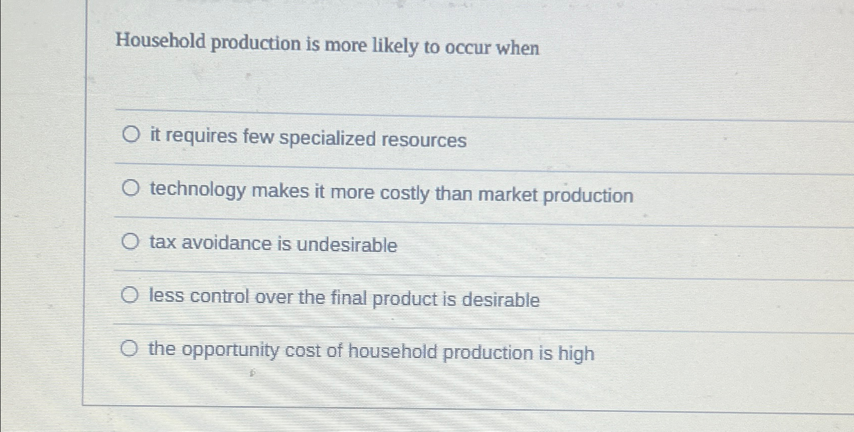 Household production is more likely to occur whenit | Chegg.com