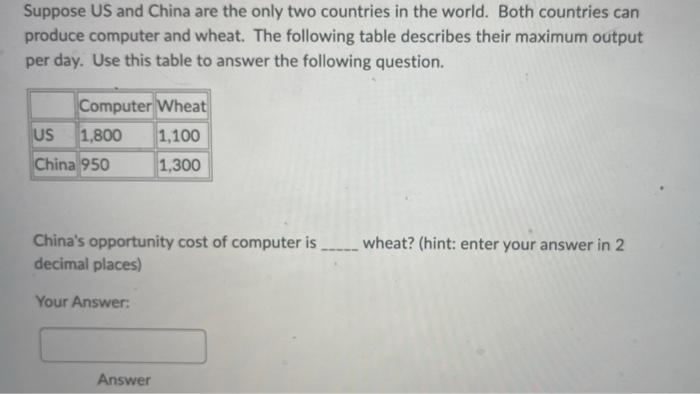 Solved Suppose US and China are the only two countries in | Chegg.com
