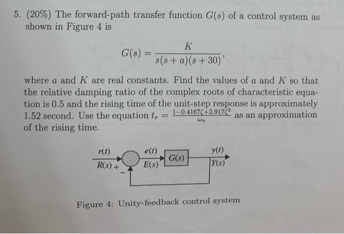 Solved a 5. (20%) The forward-path transfer function G(s) of | Chegg.com