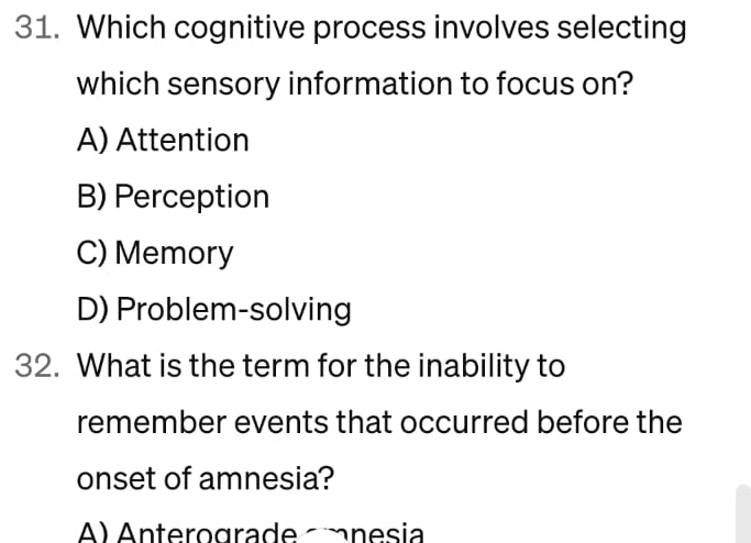 Solved Which cognitive process involves selecting which | Chegg.com