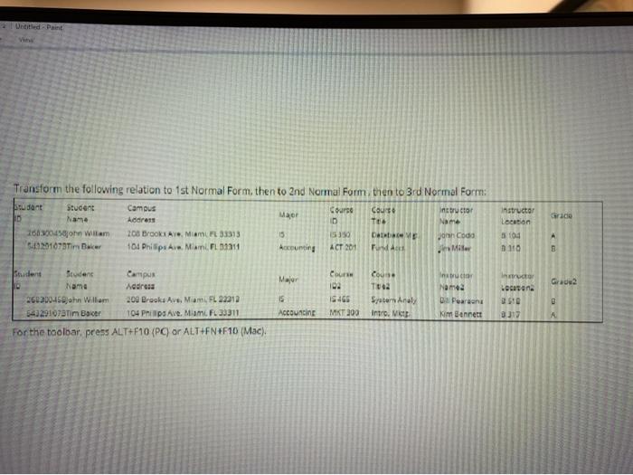 Solved transform the following relation to 1NF, then to 2NF, | Chegg.com