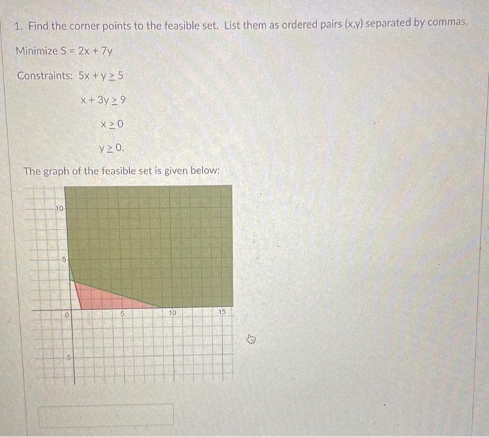 Solved 1. Find the corner points to the feasible set. List | Chegg.com
