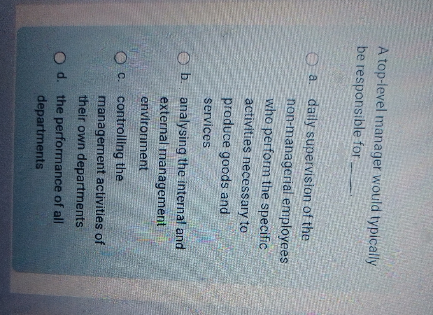 Solved A top-level manager would typically be responsible | Chegg.com