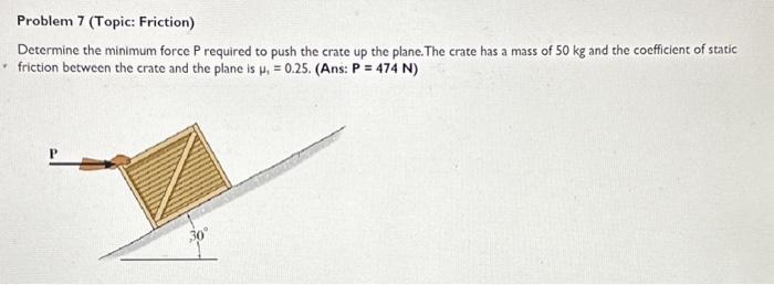Solved Determine The Minimum Force P Required To Push The