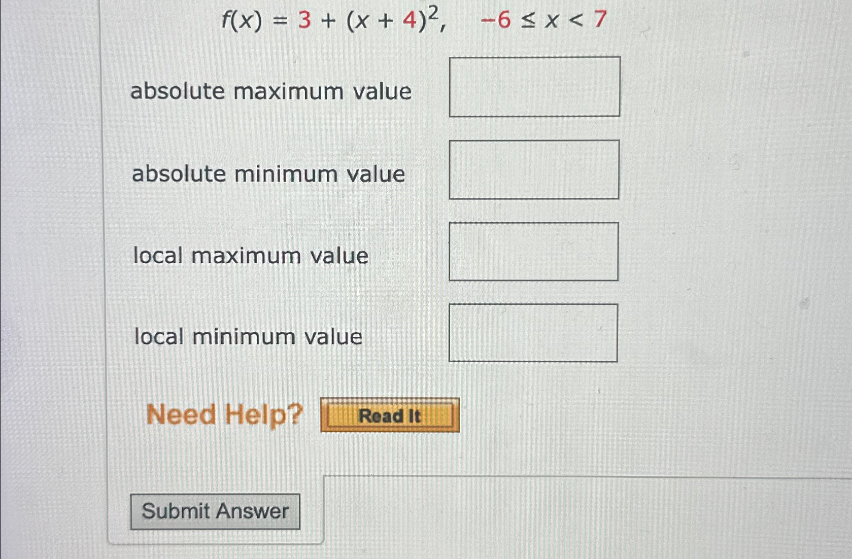 Solved f(x)=3+(x+4)2,-6≤x
