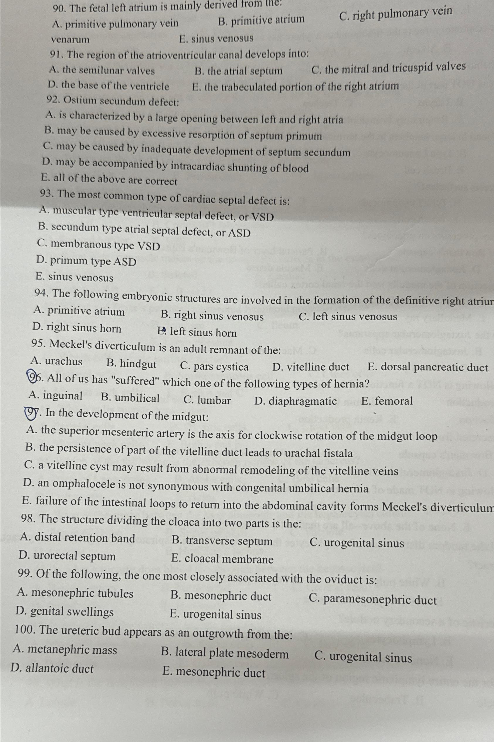 Solved The fetal left atrium is mainly derived from the:A. | Chegg.com