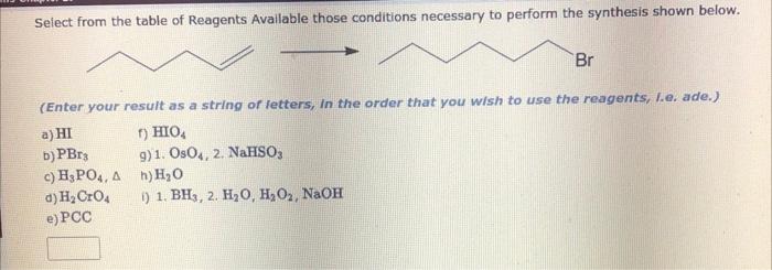 Solved -Chapter 10 Using the reagents listed in the table | Chegg.com