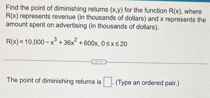 Solved Find the point of diminishing returns (x,y) for the | Chegg.com