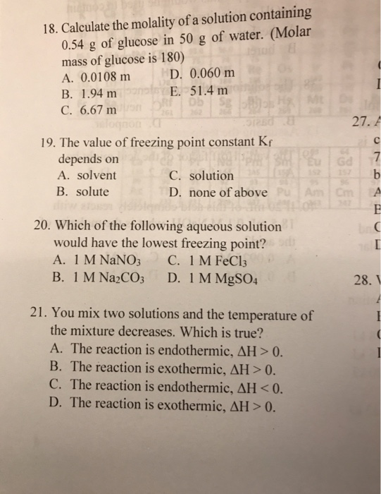 Solved 18. Calculate the molality of a solution containing | Chegg.com