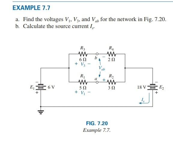 Solved EXAMPLE 7.7 a. Find the voltages V, V3, and Van for | Chegg.com