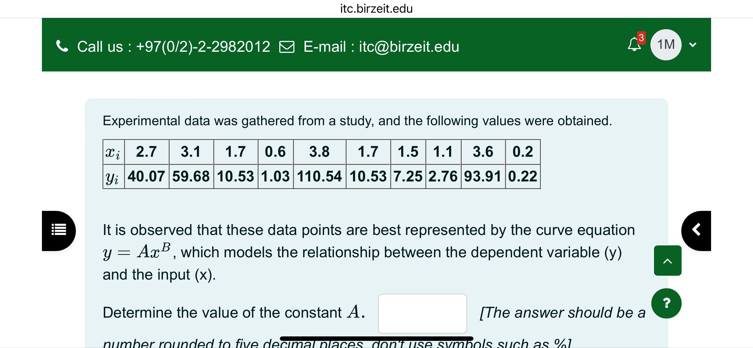 Solved Experimental data was gathered from a study, and the | Chegg.com
