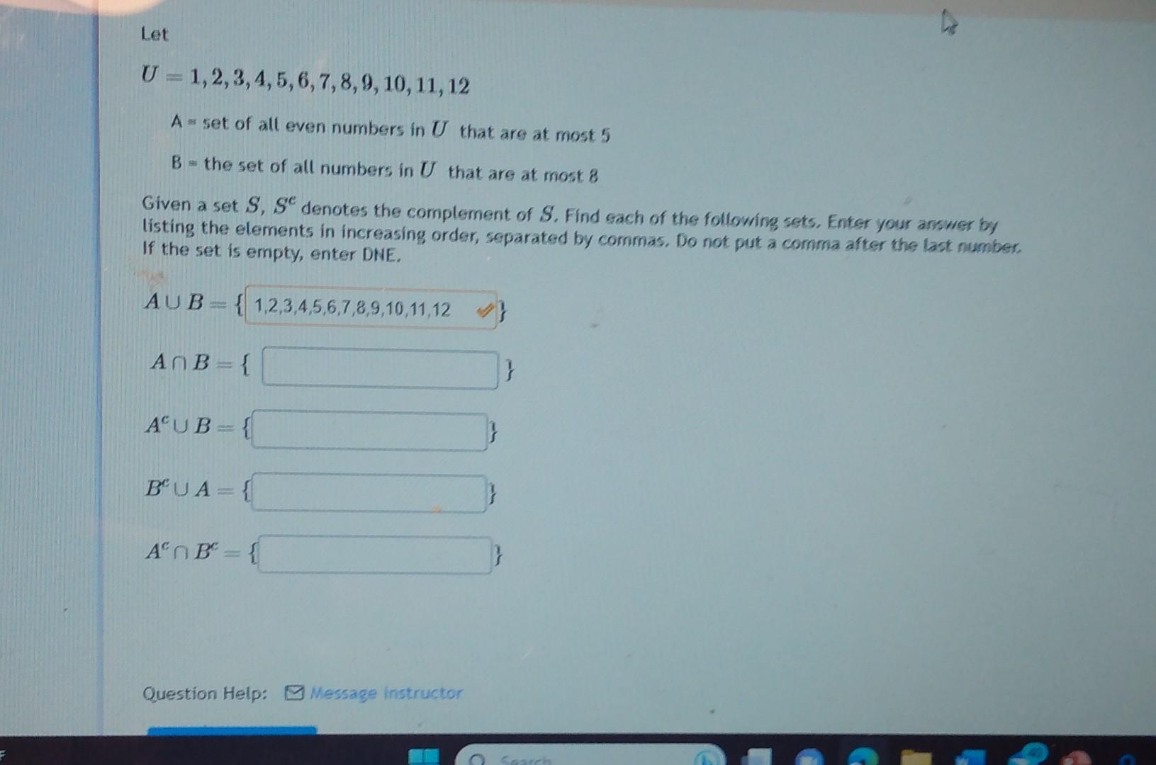 Solved U=1,2,3,4,5,6,7,8,9,10,11,12 A= set of all even | Chegg.com