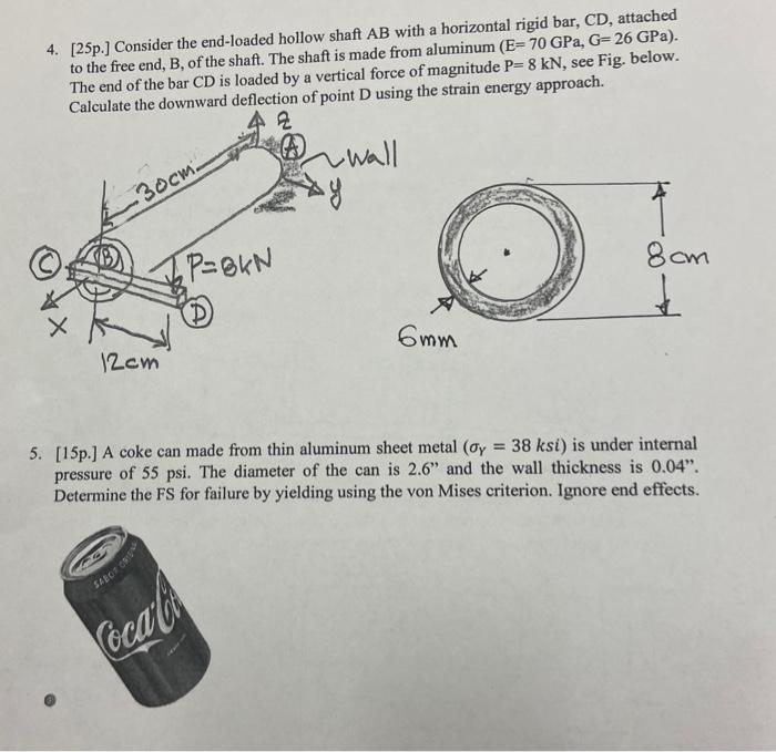Solved 4. [25p.] Consider the end-loaded hollow shaft AB | Chegg.com
