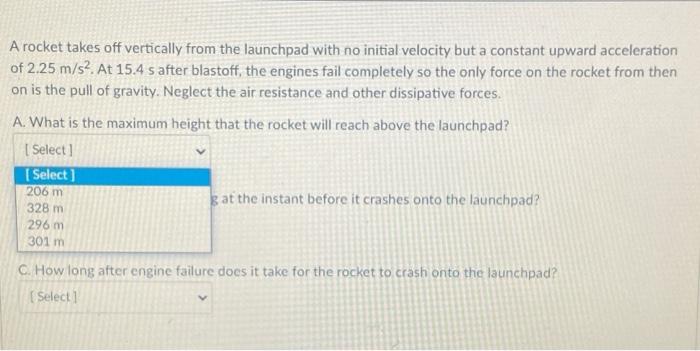 Solved A rocket takes off vertically from the launchpad with | Chegg.com