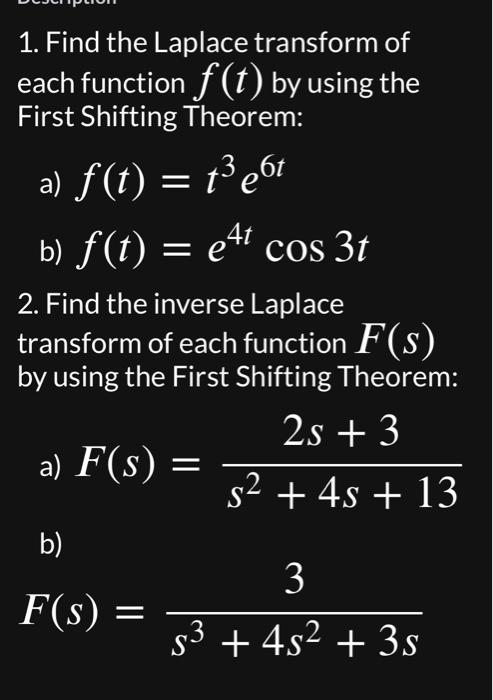 Solved 1. Find the Laplace transform of each function f(t) | Chegg.com