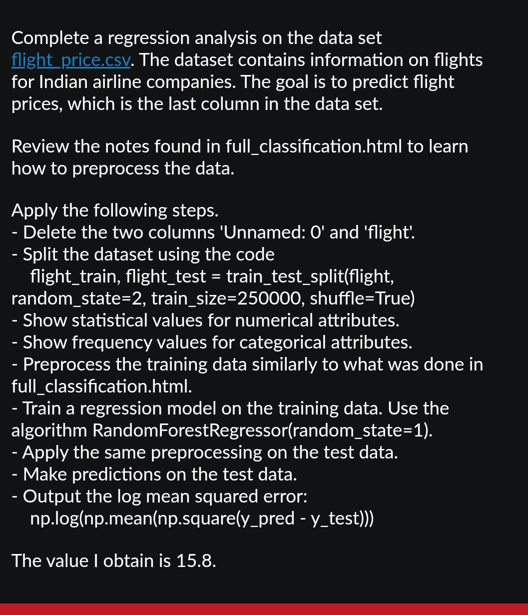 Solved Complete a regression analysis on the data set flight | Chegg.com