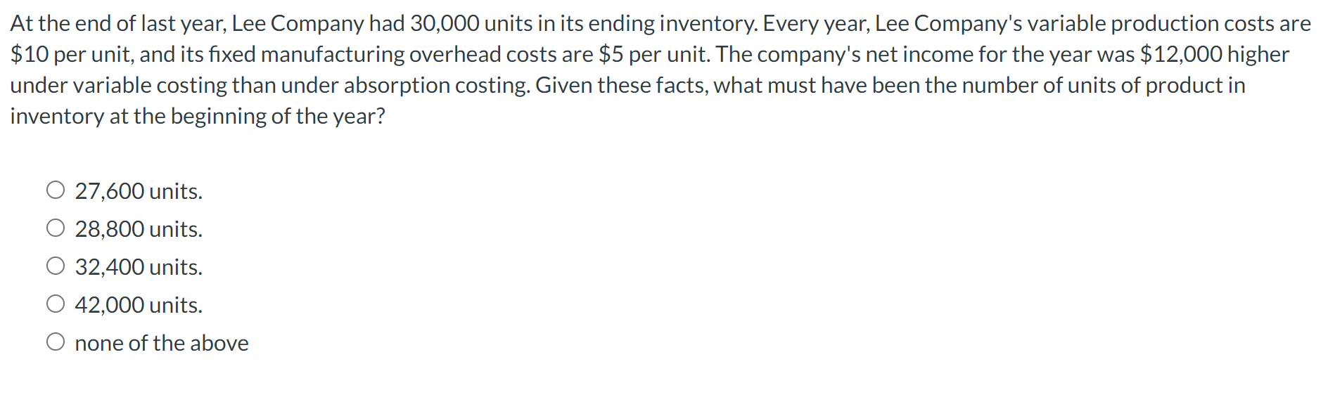 Solved At the end of last year, Lee Company had 30,000 | Chegg.com