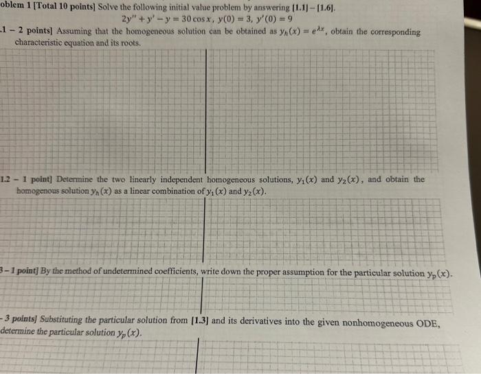 Solved blem 1 [Total 10 points] Solve the following initial | Chegg.com