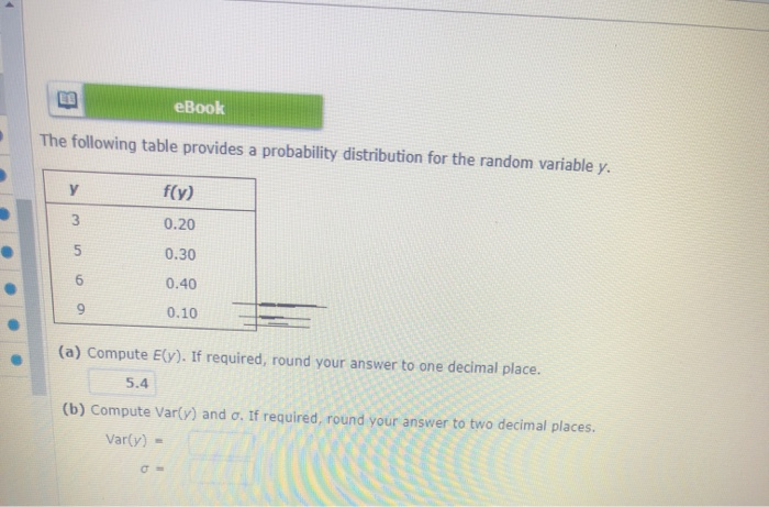 Solved eBook The following table provides a probability | Chegg.com