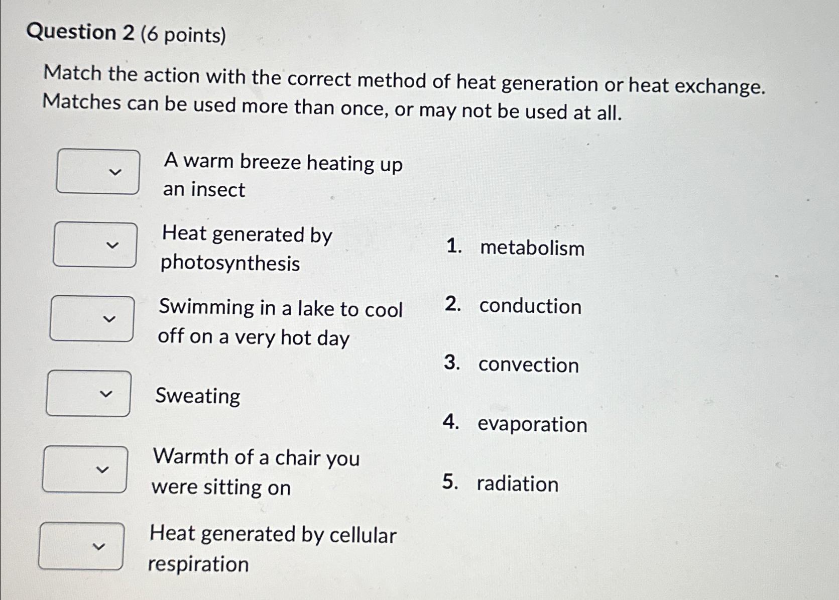 Solved Question 2 (6 ﻿points)Match the action with the | Chegg.com