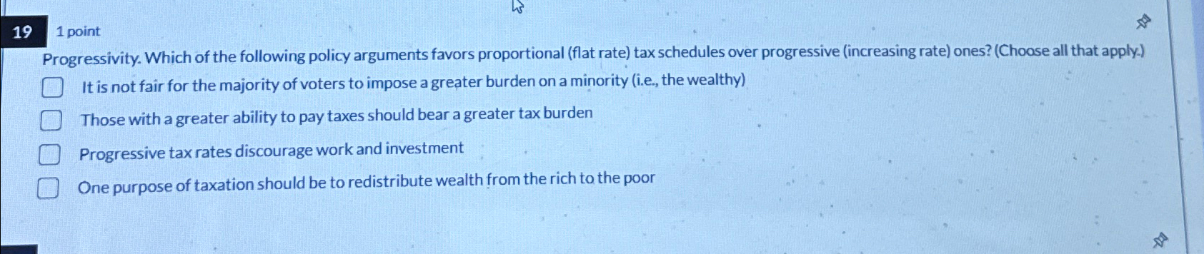 Solved 191 ﻿pointProgressivity. Which of the following | Chegg.com
