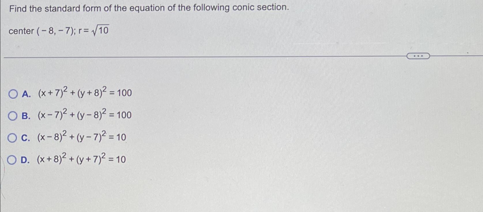 Solved Find the standard form of the equation of the | Chegg.com