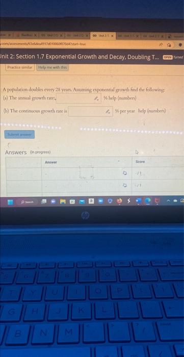 Solved A population doubles exry 28 yean. Asumine exponental | Chegg.com