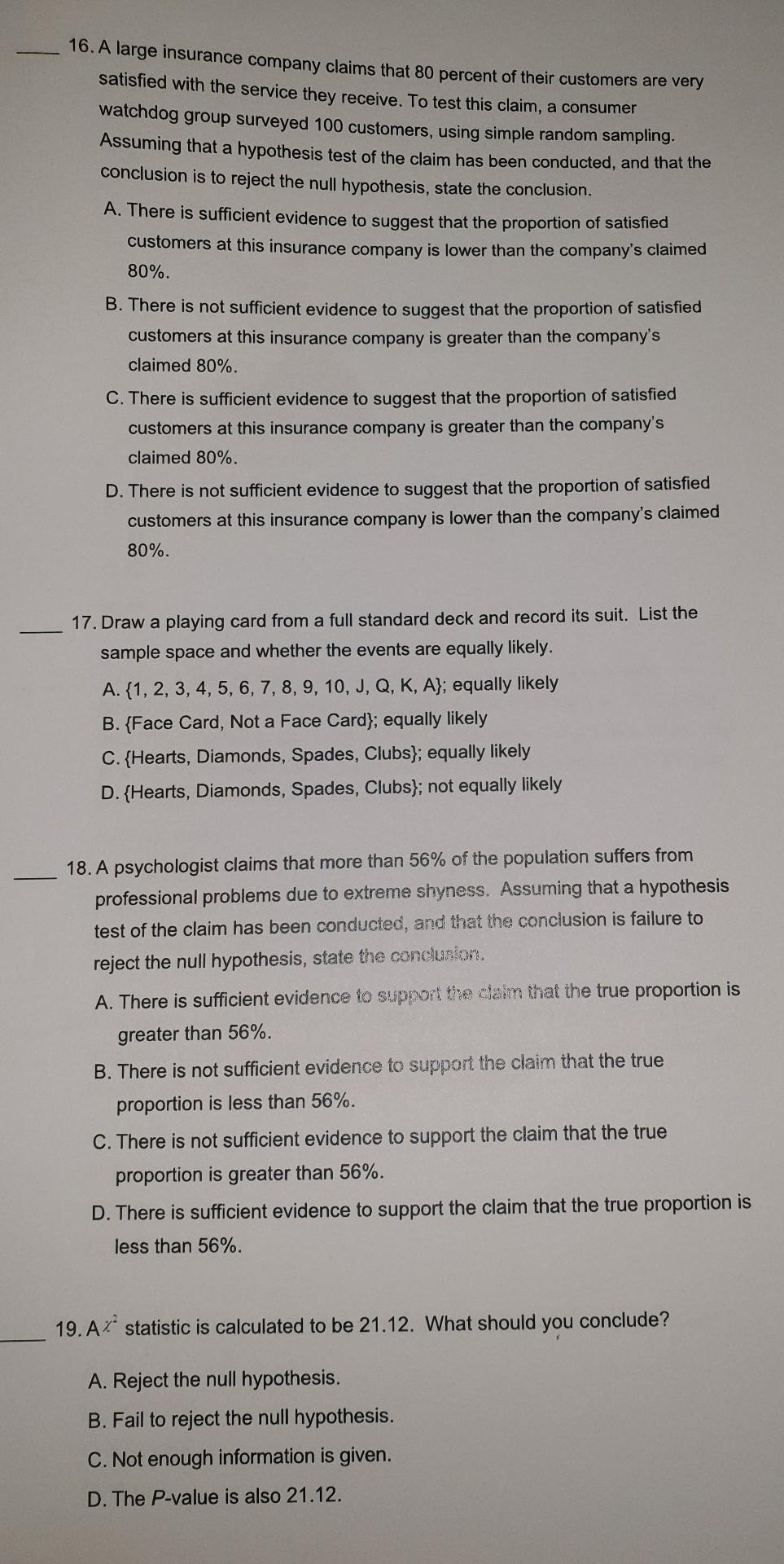 Solved I need these high school statistics questions to be | Chegg.com