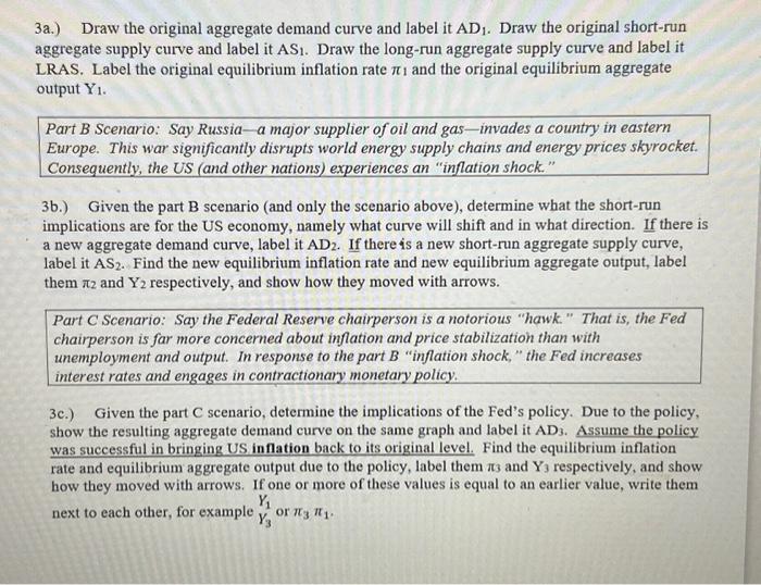 3a.) Draw the original aggregate demand curve and | Chegg.com