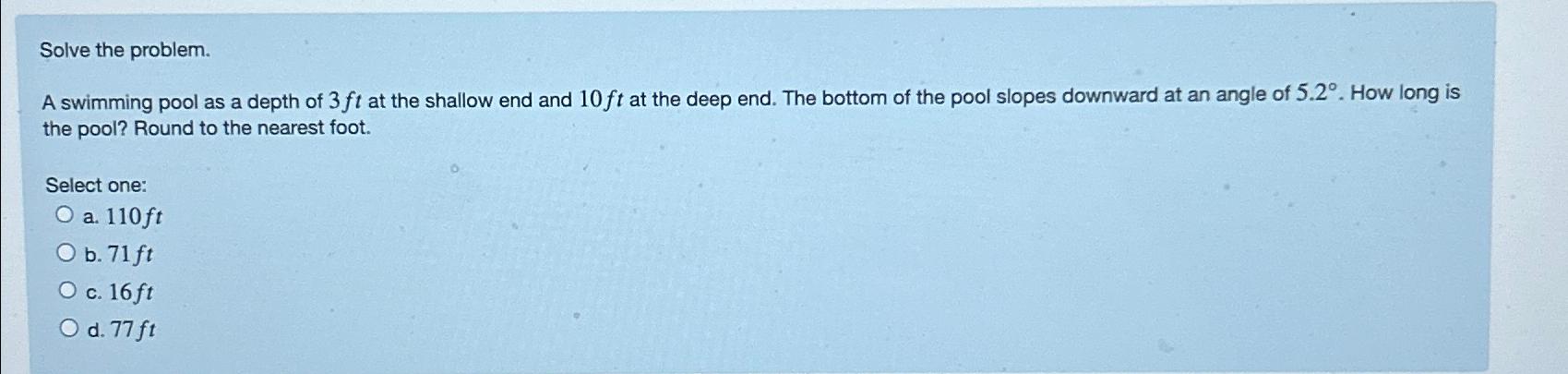 Solved Solve the problem.A swimming pool as a depth of 3ft | Chegg.com