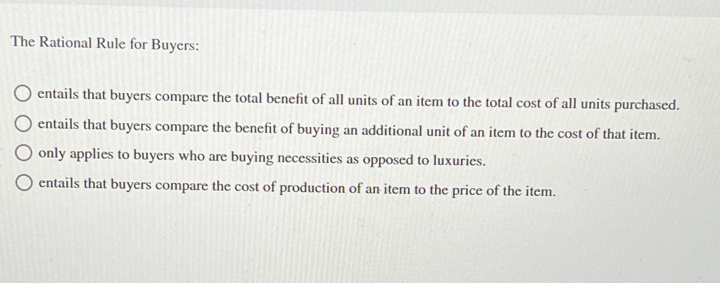 Solved The Rational Rule for Buyers:entails that buyers | Chegg.com