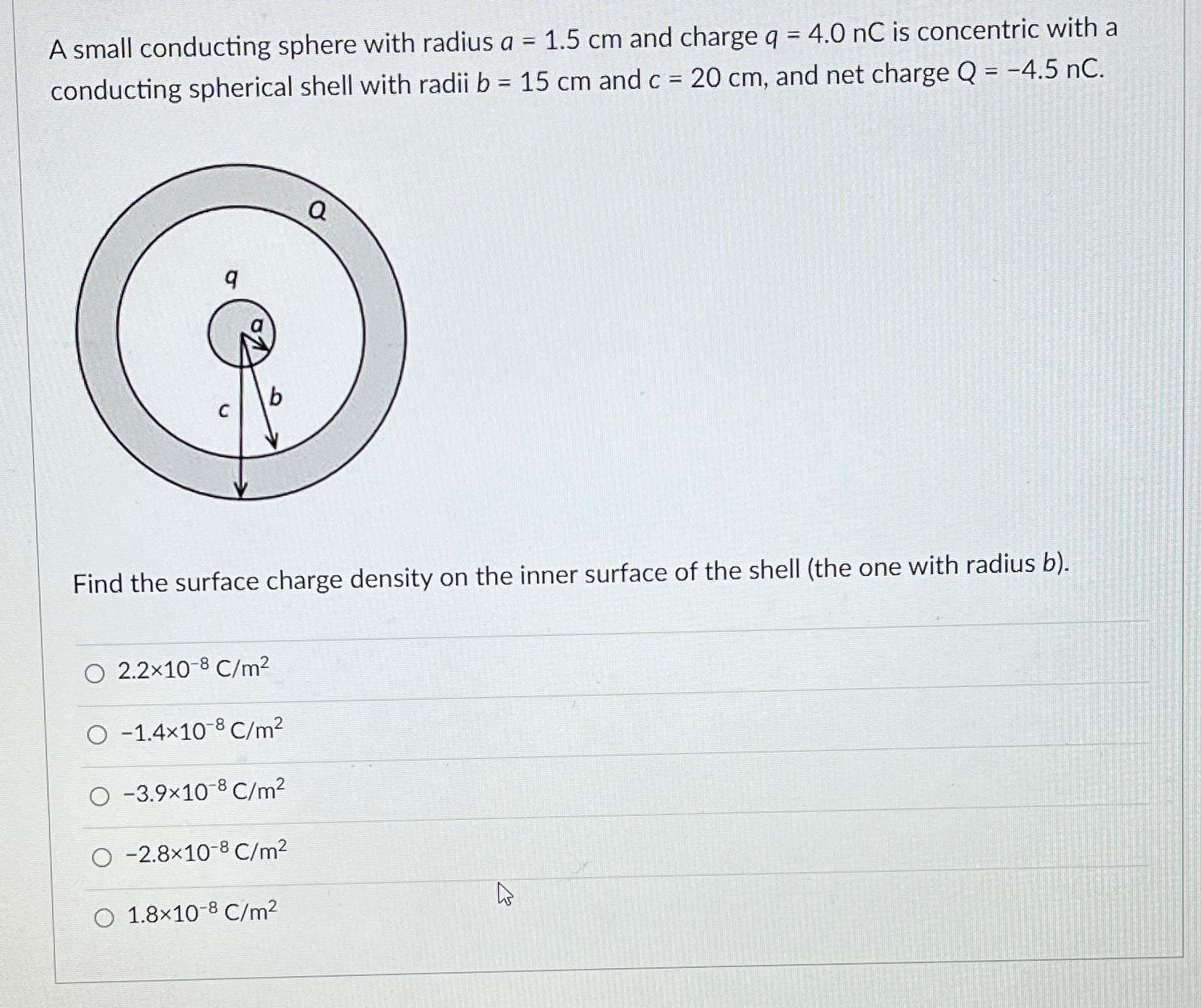 Solved A small conducting sphere with radius a=1.5cm ﻿and | Chegg.com