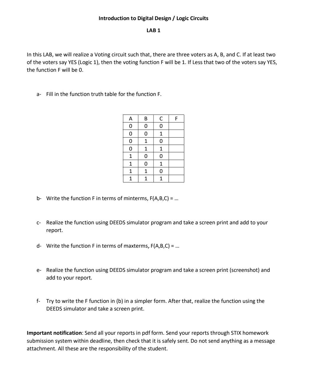 Solved Introduction to Digital Design / Logic Circuits LAB 1 | Chegg.com