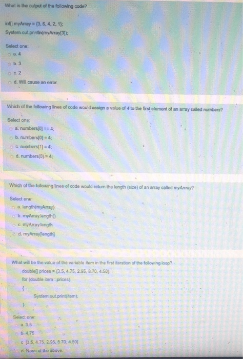 Solved What is the output of the following code? int myArray | Chegg.com