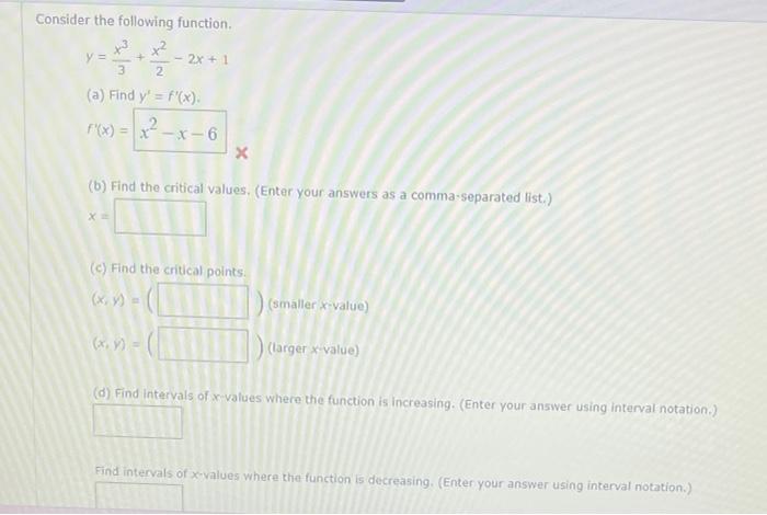 Solved Consider the following function. y=3x3+2x2−2x+1 (a) | Chegg.com